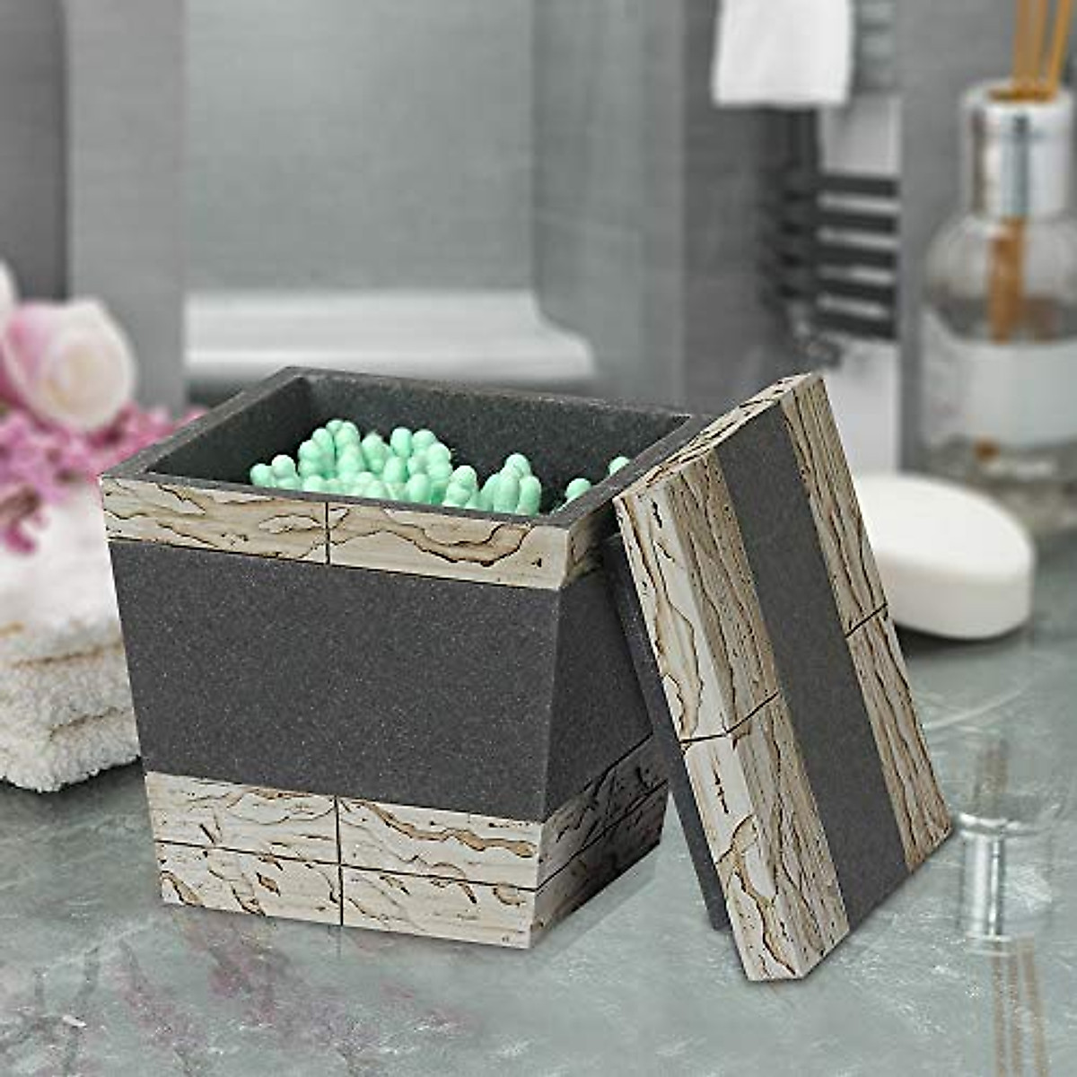 nu steel Rustic Bathroom Q-tip Holder & Jar in Real Cement and Stone for Bathrooms & Vanity Spaces