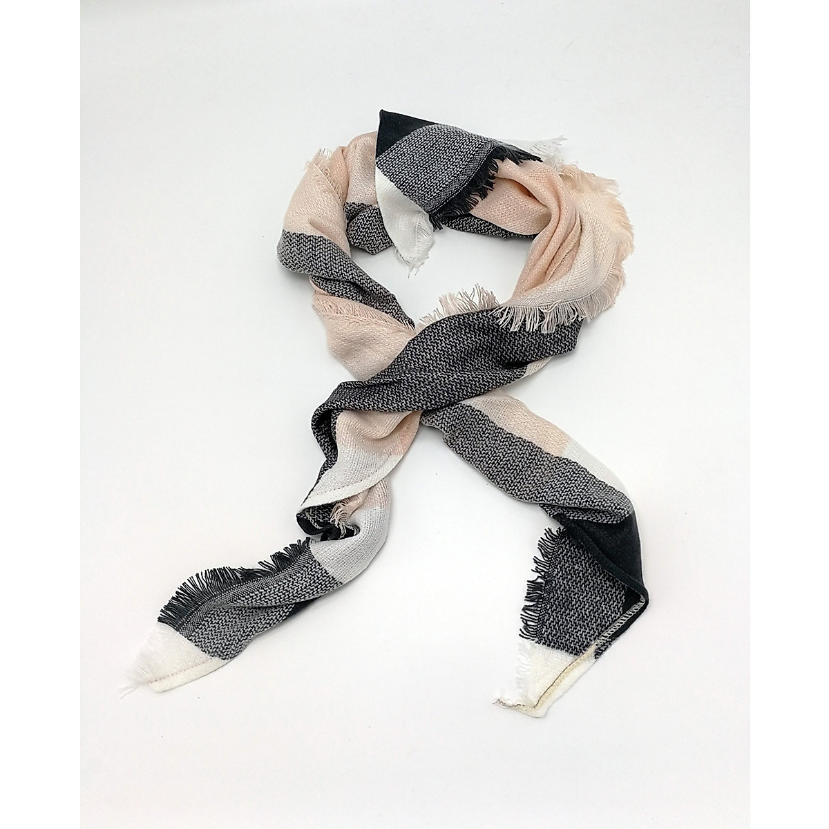 Wander Agio Womens Warm Scarf Triangle Winter Shawls Large Scarves Stripe Plaid Fichu Big Plaid Grey Pink 11