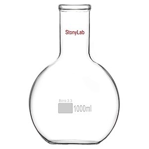 StonyLab Glass 1000ml Long Neck Flat Bottom Flask, Borosilicate Glass Heavy Wall Flat Bottom Boiling Flask with Long Neck, 1000ml (1 Liter)