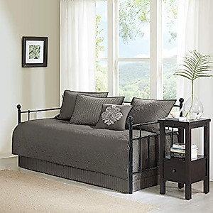 Madison Park Cotton Daybed Cover Set-Double Sided Quilting Classic Cottage Design All Season Bedding with Bedskirt, Matching Shams, Decorative Pillow, 75"x39", Quebec Dark Grey 6 Piece