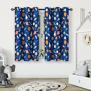 Aimego Outer Space Rocket Spaceship Planet Blackout Curtains for Kids Boys Girls Bedroom Playroom Living Room Decor Sky Universe Grommet Darkening Window Drapes 2 Panels, 42" x 63"