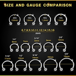 KJM FASHION 4PCS Surgical Steel Horseshoe Ring 16g 1.2mm 7/16 11mm 3mm Ball Septum Nose Tragus Eyebrow Earrings Lip Piercing Jewelry 7545