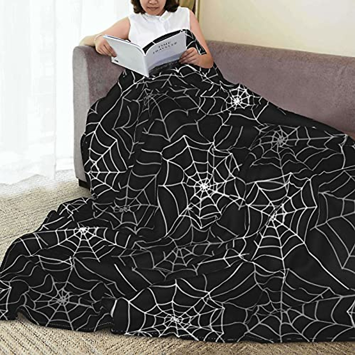 Annalice Spider Cobweb Spiderweb Halloween Goth Pattern Flannel Fleece Blanket Ultra-Soft Fluffy Warm Throw Blanket for Couch Bed All Seasons Suitable for Women, Men 50*40inch