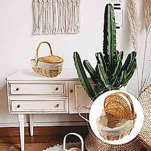 BESTonZON Wicker Storage Basket Wicker Picnic Basket with Gingham Liner Wooden Lid Easter Egg and Candy Basket Wine Basket Storage Basket for Beach Camping Park Outdoor Party Beige Storage Baskets