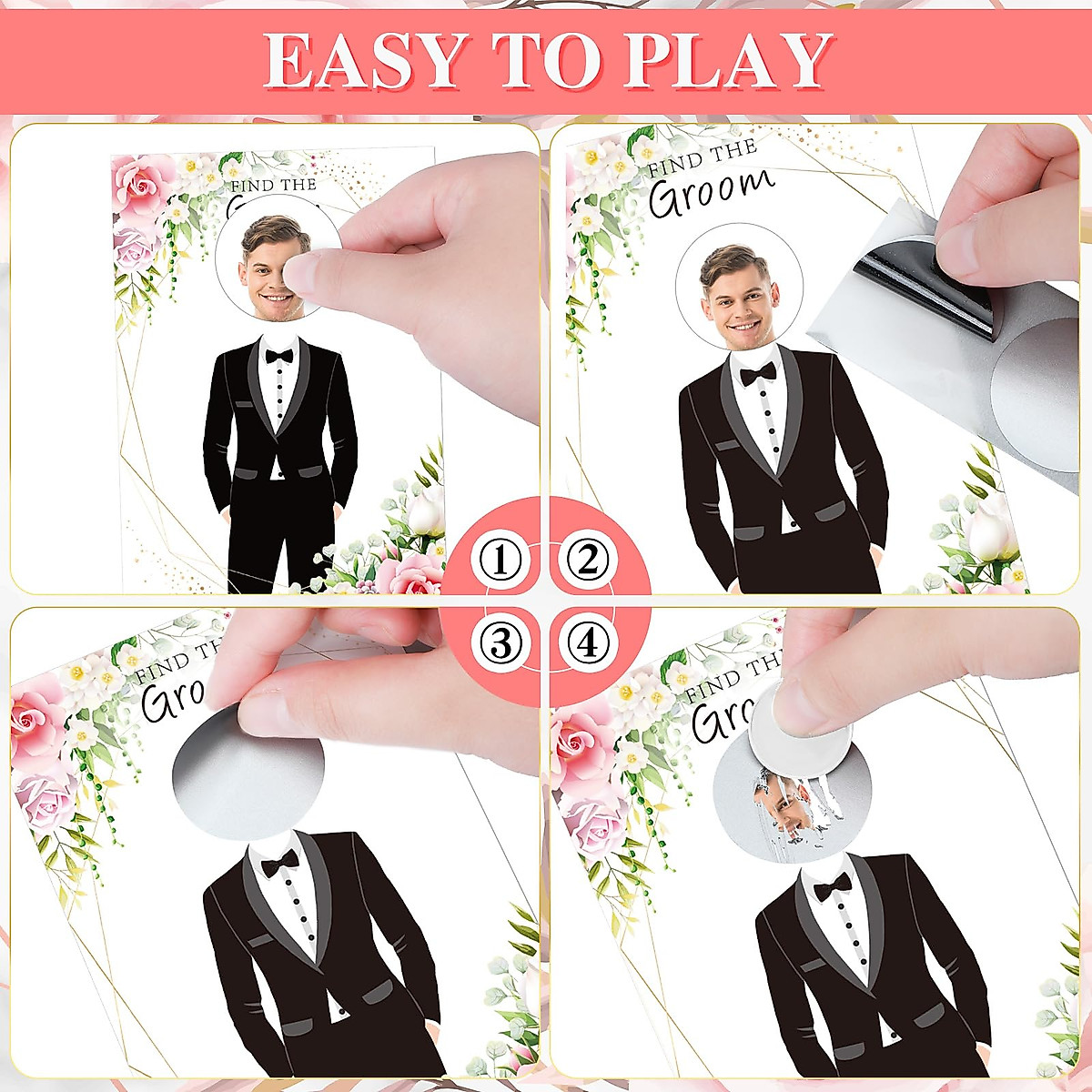 Humyoun 100 Pcs Bridal Shower Games Scratch off Bridal Shower Game Find the Bride Groom Wedding Games Floral Theme Funny Bachelor Party Games Ideas for Guests, 100 Cards, 100 Stickers, No Photos