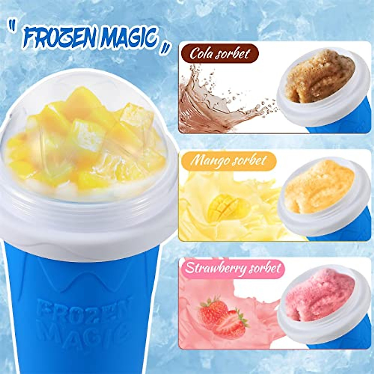 Slushie Maker Cup, Slushie Maker Magic Squeeze Cup Double Layer Squeeze Cup, Homemade Milkshake Maker Cooling Cup DIY for Family (Blue)
