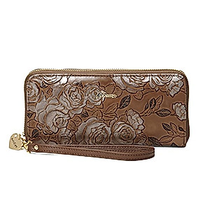 ArtsEye Rose Collection Genuine Leather Zip Wallet Clutch (Grey)