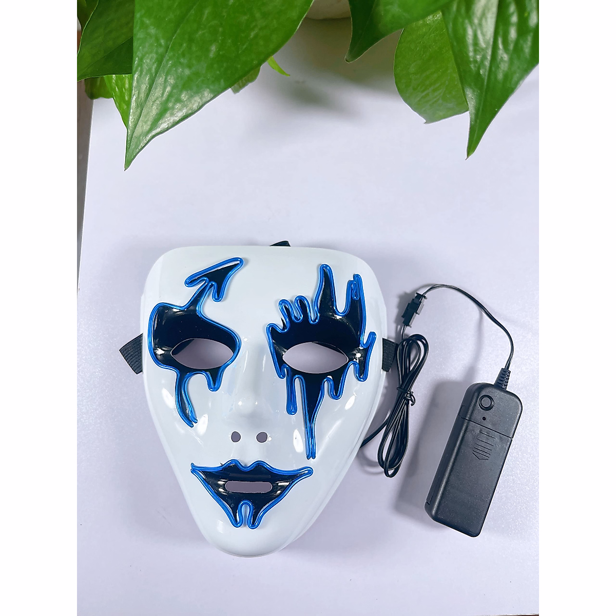 Wetufin Halloween Purge Mask Led Light Up Mask Scary Mask Glow Mask EL Wire LED Mask for Festival Party Gifts Couple Mask, Purge Mask for Kids Man Woman Adult, Blue