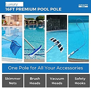 Aquatix Pro Swimming Pool Pole, 16 Foot, Luxury Commercial Thickness, Strong Holding Power, 2 Section 8-16ft Aluminum Telescopic Pole, Best for Skimmer Net, Vacuum Head and Brush, Strong Grip & Lock