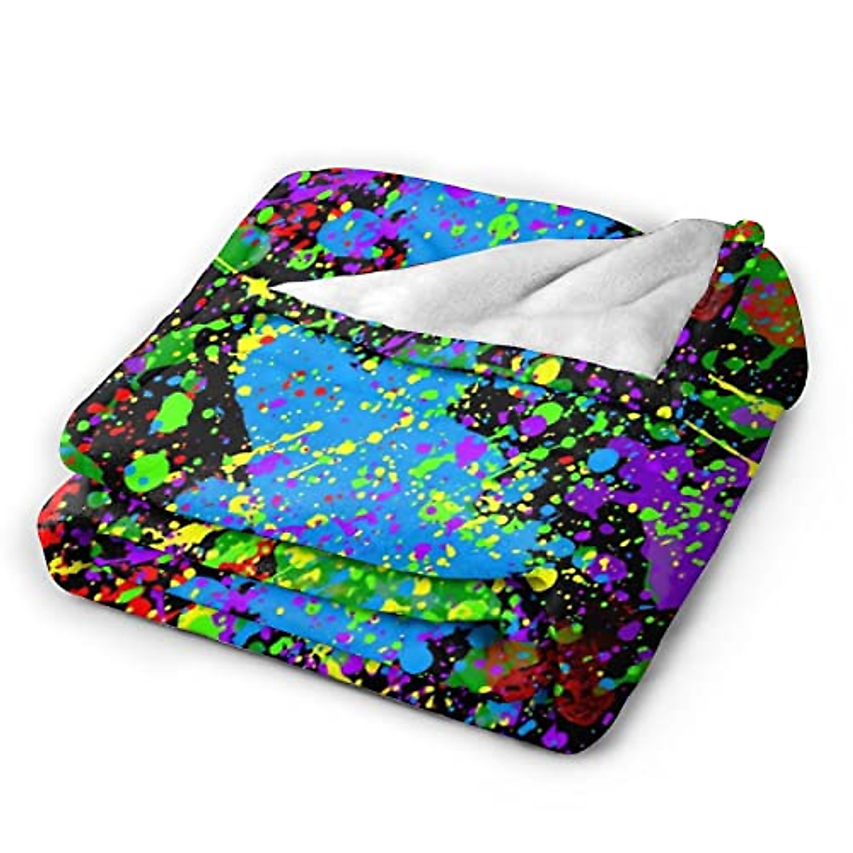 Glow in Dark Splatter Neon Throw Blanket Flannel Blanket 60 x 50 Inches Soft Warm Lightweight Fuzzy Blankets for Bed Sofa Couch Outdoor Travel