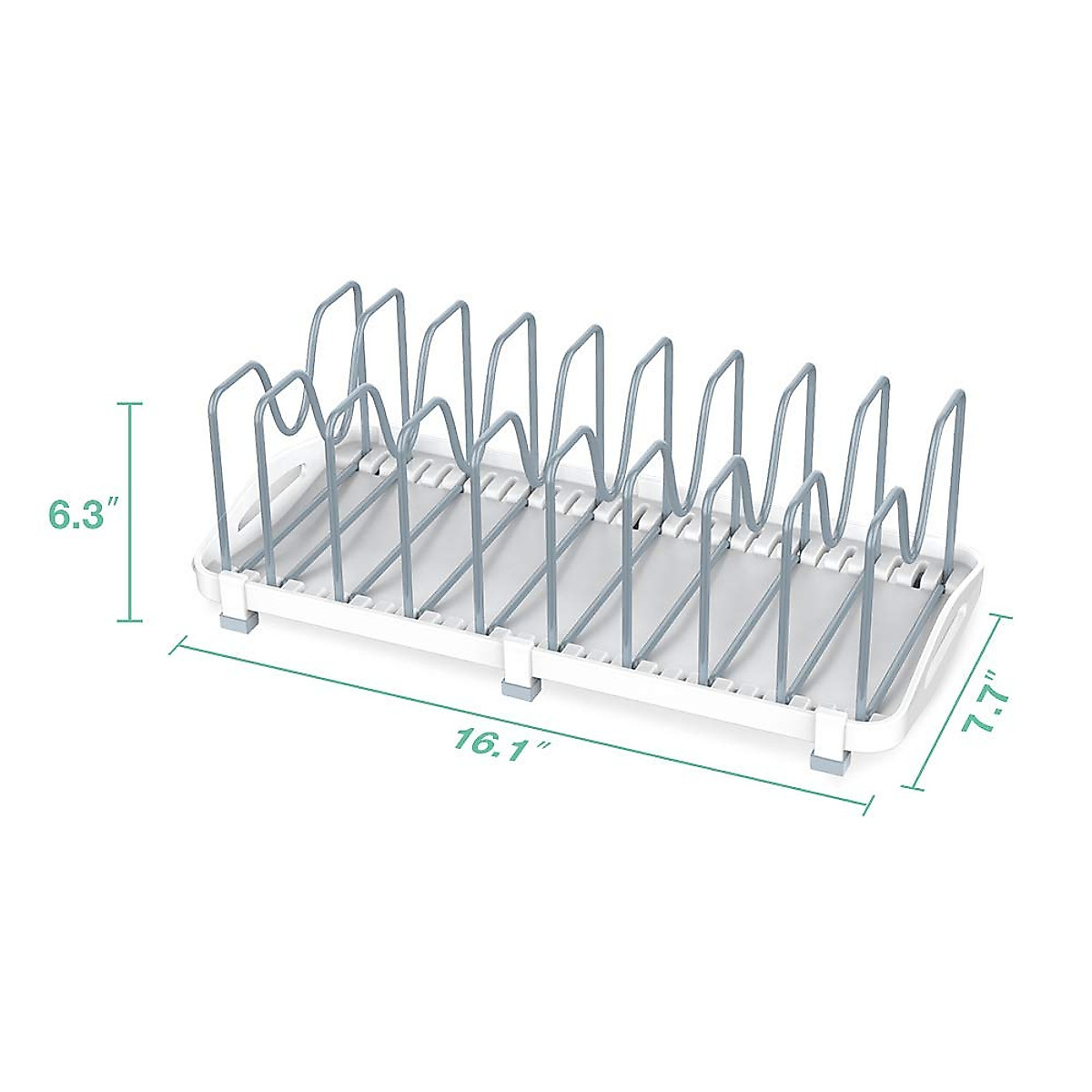 EVERIE Adjustable Bakeware Organizer Pot Lid Holder Rack for Pots, Cake Molds, Cutting Boards, Mats, Cookware, Large 7.7'' W x 16.1'' D x 6.3'' H