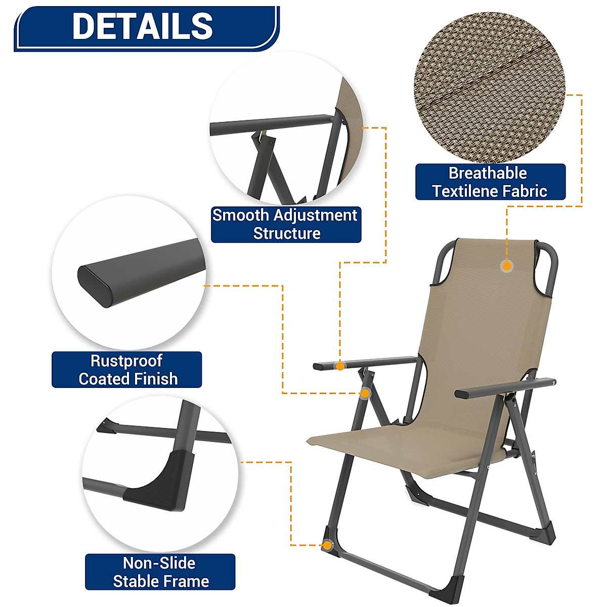 UDPATIO Outdoor Dining Chairs Set of 2 Support 300LB (Beige)