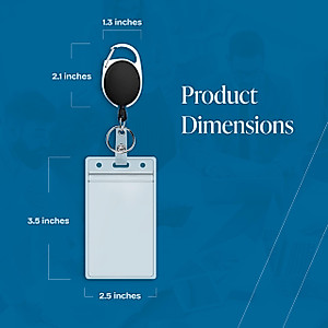 2 Pack ID Badge Holder With Clip – Badge Reels Retractable Heavy Duty – Clear Id Card Holder Retractable – Vertical Lanyard Id Holder with Carabiner Badge Reel – Badge Holders with 24 inches Pull Cord