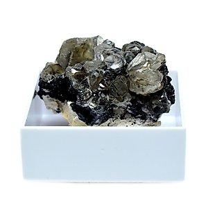 HQRP 1PC Clear Smoky Cerussite Crystals on Galena & Barite Matrix Specimen in Box Natural Sparkling Collectible Gemstone Mineral Rough Cluster Specimen - Morocco