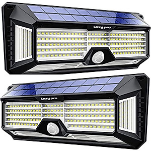 LazyPro Solar Lights Outdoor Super-Bright 298 LEDs 2500lm - LED Solar Motion Sensor Lights Outdoor - for Wall, Post, Pathway Garden up to 1600 sq ft - Solar Battery Powered 4400 mAh