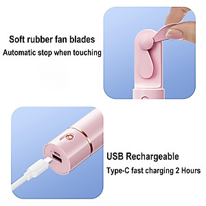 AOCOOLFAN Portable Handheld Fan, Mini Fan USB Rechargeable, 3 Speed Personal Small Pocket Fan, Battery Operated Fan with Power Bank, Travel Hand Fan for Girl Women Outdoor (Pink)