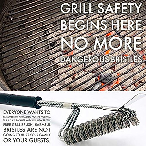 Grill Brush & Scraper Bristle Free | Safe Stainless Steel Cleaning | All BBQ Grates | Gas or Charcoal Grills | Wood and Pellet Smoker | Weber | Best Non Wire Scrubber Cleaner in Grilling Accessories