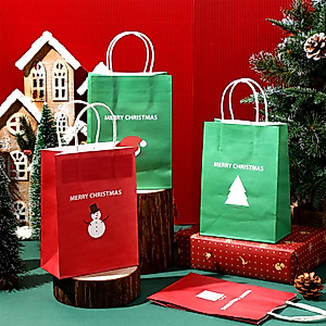 Tenceur 120 Pcs Christmas Gift Bags Bulk Christmas Party Treat Bags Xmas Kraft Paper Red & Green Gift Bags with Handles Christmas Themed Parties Birthday Wedding Bridal Shower Party Favors