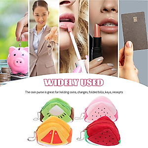 STOBOK 4pcs Cute Coin Purse Fruit Pattern Plush Triangle Wallet Pocket Mini Pouch Purse (Watermelon + Orange + Dragon Fruit + Kiwi)