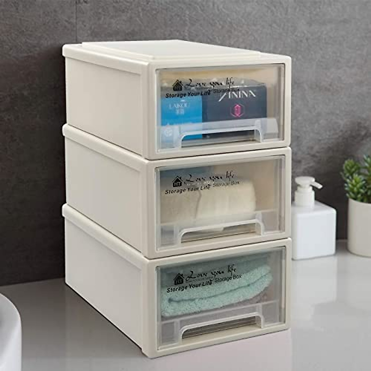 Sosody Plastic Compact Stacking Storage Drawer Unit, 6 Quart, 3 Packs