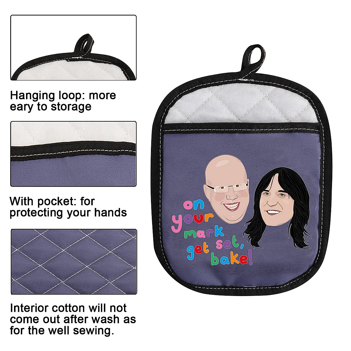 Funny Baking Gift On You Mark Get Set Bake Oven Pads Pot Holder with Pocket (get Set, Bake! Color)