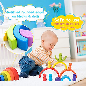 SGVV90 Wooden Rainbow Stacking Game Learning Toy Geometry Building Blocks,Montessori Learning Educational Toys