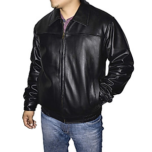 Victory Outfitters Men's Lambskin Genuine Leather Classic Bomber Jacket Mens Leather coat with Zip Out Liner - Black - XXL