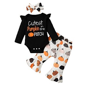 BIRTHDAY SHARK Infant Girl My 1st Thanksgiving Outfit Baby Girl Thanksgiving Outfit Cutest Pumpkin in The Patch Girl Outfit (Black,6-12 Months)