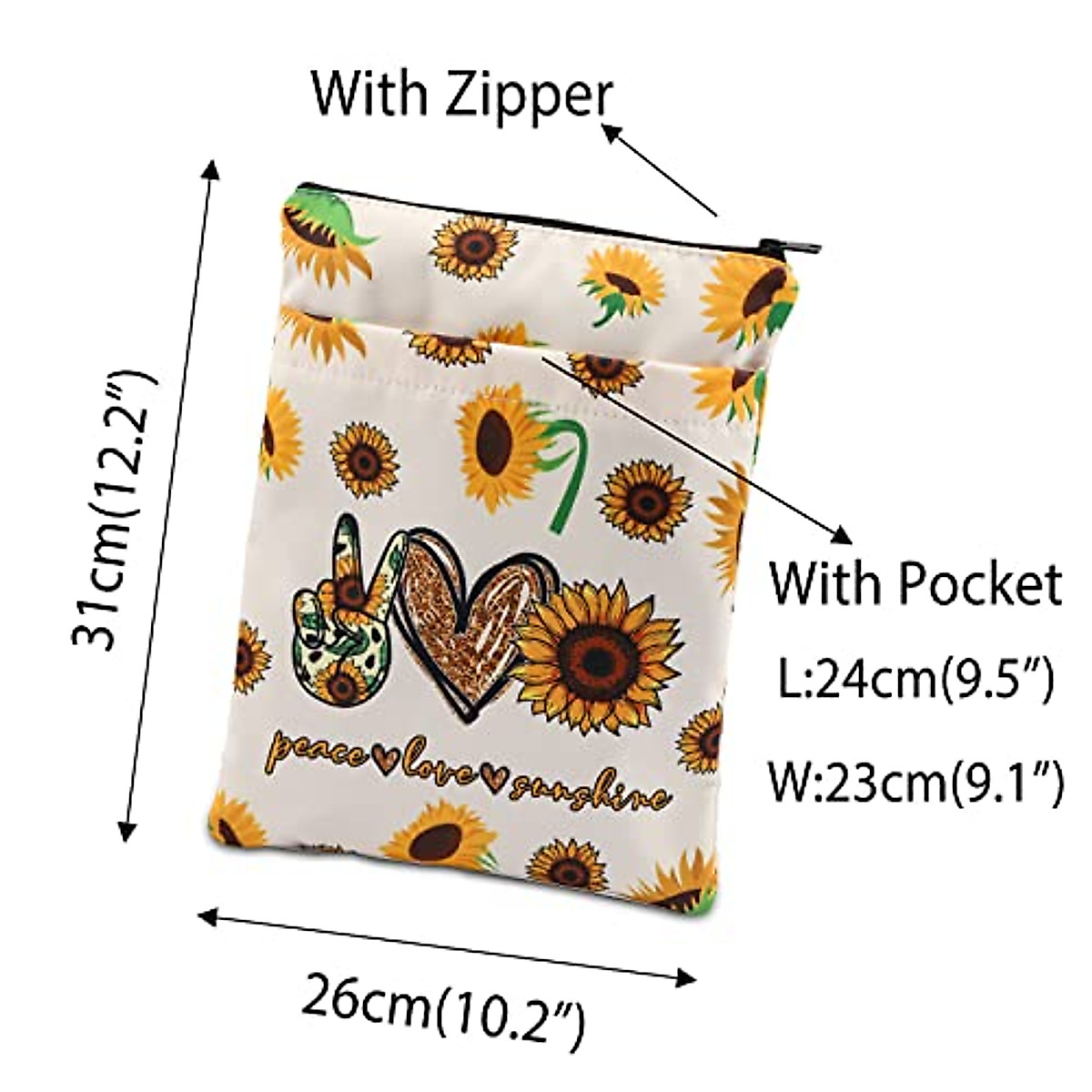 MNIGIU Funny Sunflower Book Sleeve Peace Love Sunshine Book Protector Cover Sunflower Themed Gifts for Book Lover (Sunflower)