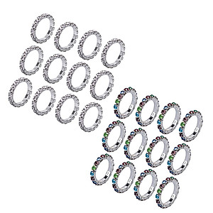 joyMerit 12pcs Women Finger Rings Sparkly Rhinestone Elastic Stretch Rings Jewelry - Silver+White