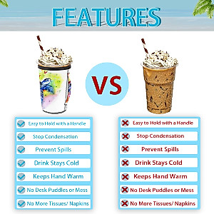 Colorful Sea Turtle Animals Reusable Iced Coffee Sleeves Neoprene Sleeve Cup Cover with Handle for Cold Drinks Beverages Drink Sleeve Holder 30-32oz