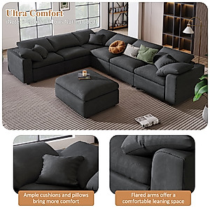 Tmsan 130.3" Oversized Cloud Sofa Couch Set for Living Room, Modern Convertible U Shaped Sectional Couch Large 7 Seater Chenille Corner Sofa with Ottoman for Apartment Office Spacious Space (Grey)