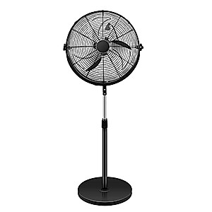 Simple Deluxe 20 Inch Pedestal Standing Fan, High Velocity,Black & 12 Inch 3-Speed High Velocity Heavy Duty Metal Industrial Floor Fans, Black