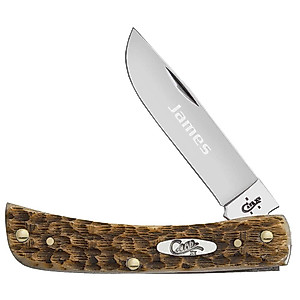 Personalized Case Amber Bone Peach Seed Jig Sod Buster Jr Pocket Knife with Free Text Laser Engraving