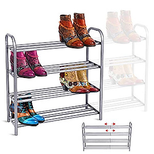 GEMITTO Shoe Rack Organizer for Closet Entryway, 4 Tiers Adjustable Heavy Duty Metal Shoe Storage Shelf, Large Enough for 20+ Pairs of Shoes (23.6"~41.7"x8.9"x24.2")(Silver)