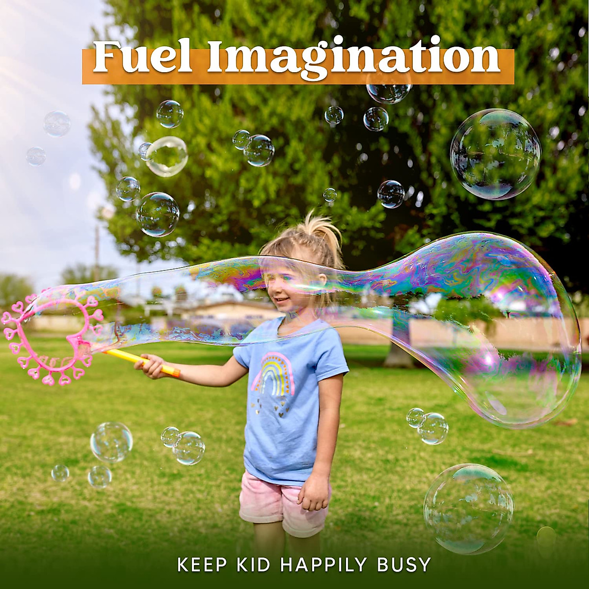 JOYIN Big Bubble Wands Set Bulk for Kids Summer Outdoor Activity Party Favors, 18 Pcs Giant Bubble Maker with Tray, 12" Large, 6 Pcs Solution Suitable for All Age People