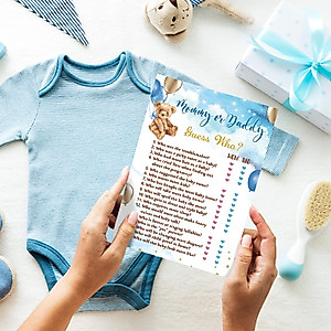 125 Pcs Bear Baby Shower Games for Boy Girl 5 Game Activities Bear Cards with 20 Pencils Includes Baby Bingo Guess Who Baby Price is Right Description Word Scramble Game(Blue)