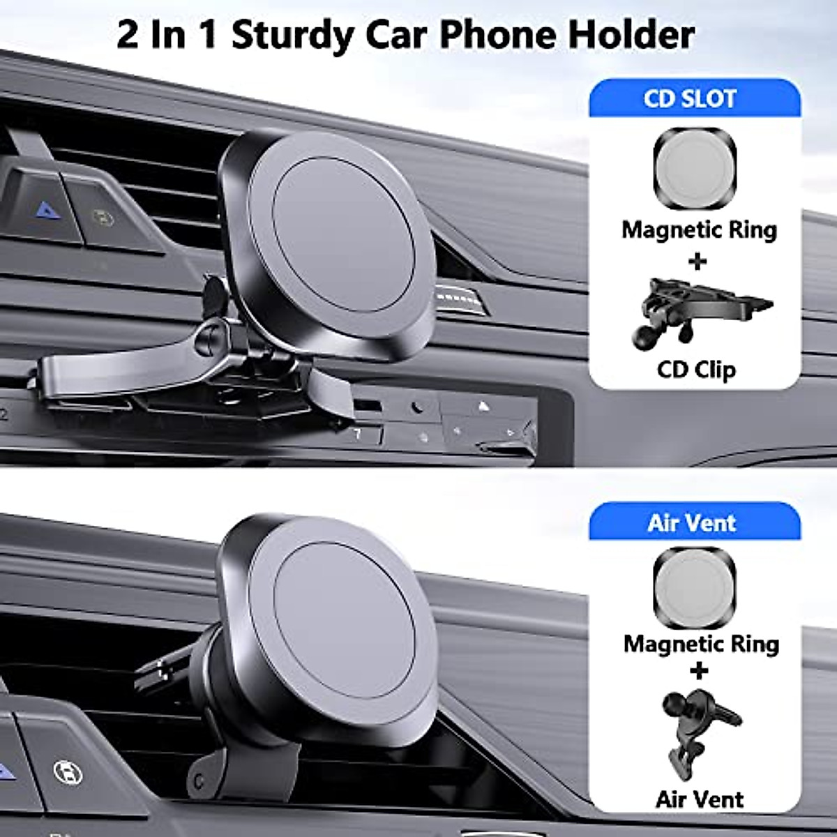 CD Slot Magnetic Wireless Car Charger Mount for iPhone 12/13/14 Pro/Pro Max Series,with QC3.0 Adapter, 15W/10W/7.5W for Magsafe Wireless Fast Car Charger Mount with Air Vent Clamp & CD Slot