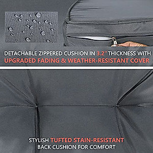 VEIKOU Patio Furniture Set Rocking Bistro Set, 3 Pc Outdoor Wicker w/Upgraded 3'' Thicken Cushion, Rattan Chair Conversation Sets with Glass Coffee Table, Grey/Black