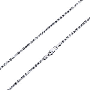Nuragold 10k White Gold 1.8mm Rope Chain Diamond Cut Pendant Necklace, Womens Mens Jewelry 14" 16" 18" 20" 22" 24" 26" 28" 30"