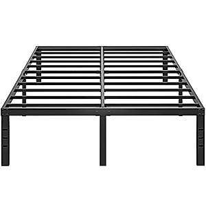 FSCHOS Full-Size-Bed-Frame / 18 Inch High/Metal Bed-Frames-Full/Reinforced Steel Slats Support/No Box Spring Needed/Heavy Duty Mattress Foundation/Easy Assembly/Noise Free/Black
