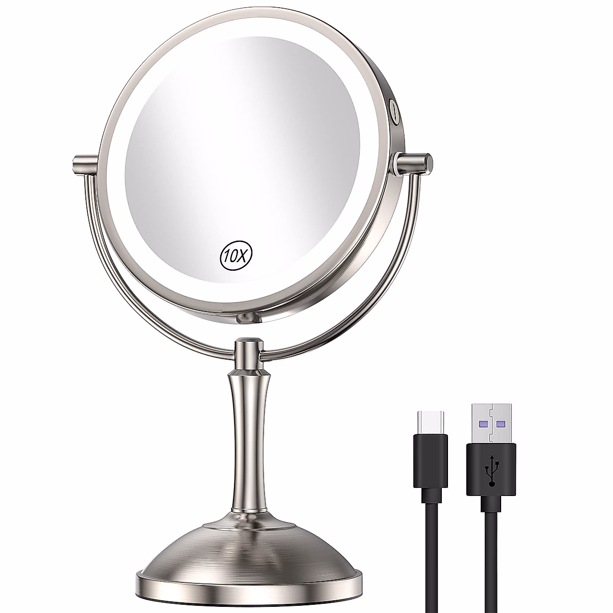 Gospire 8'' Lighted Makeup Mirror with Double Sided 1X/10X Magnification, [54 LED Lights & 3 Color Lighting & Adjustable Brightness] Touch Control Cosmetic Mirror [Rechargeable] Vanity Mirror
