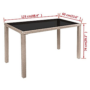 TCSGURK Outdoor Dining Set, Garden Patio PE Rattan Set w/Cushions, Furniture with Glass Table and Chairs (Color : Beige, Size : 48.4" x 23.6" x 29.1")