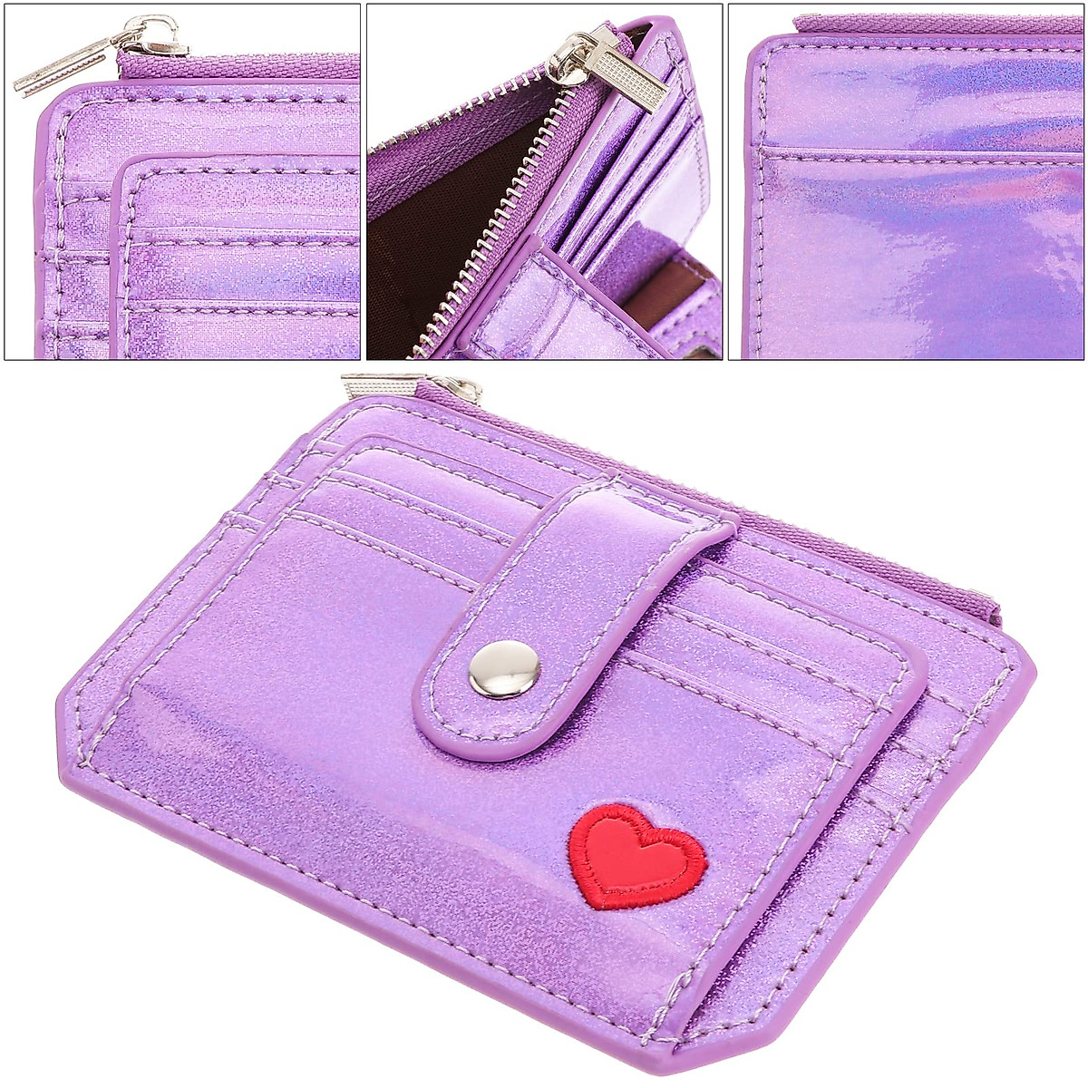 TENDYCOCO Money Clip with ID Window Hologram Card Holder Slim Coin Wallet for Women Girls