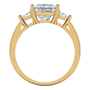 2.32 Ct Brilliant Princess Cut Clear Simulated Diamond 14K Yellow Gold Three Stone Engagement Promise Bridal Ring Size 6.5