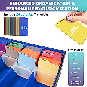 AFIING Trading Card Storage Box 6000+ Capacity – DIY Toploader Case w/ 24 Dividers & 8 Supports, Fits 3x4 Rigid Card, Deck Box for MTG TCG Sports Cards– Black & Blue