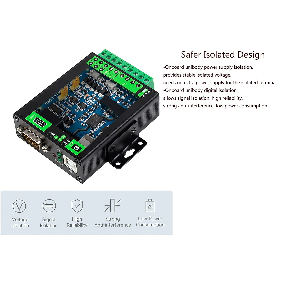 USB to RS232/485/422/TTL Converter with FT232RNL Chip, Industrial Isolated USB Adapter with Multiple Protection, Support Multi Devices and Android, Windows 11 / 10 / 8.1 / 8 / 7, Etc Multi System