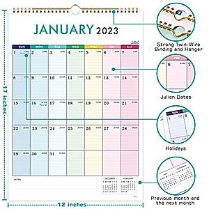 Wall Calendar 2023-2024 - Calendar 2023-2024, Jan. 2023 - Jun. 2024, 12" x 17", 2023 Wall Calendar with Thick Paper, Twin-Wire Binding + Hanging Hook + Large Blocks with Julian Dates - Colorful Lump
