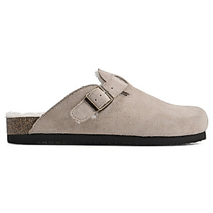 WHITE MOUNTAIN Shoes Bari Leather Footbeds Clog, Taupe/Suede W/Faux Fur, 7 M