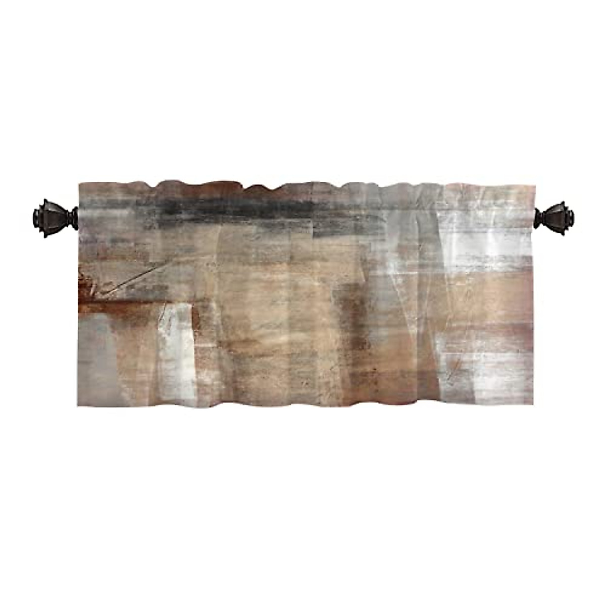 Batmerry Brown Beige Abstract Art Kitchen Valances Half Window Curtain, Brown Art Abstract Acrylic Painting Kitchen Valances for Windows Heat Insulated Valance for Decor Reducing The Light 52x18 Inch